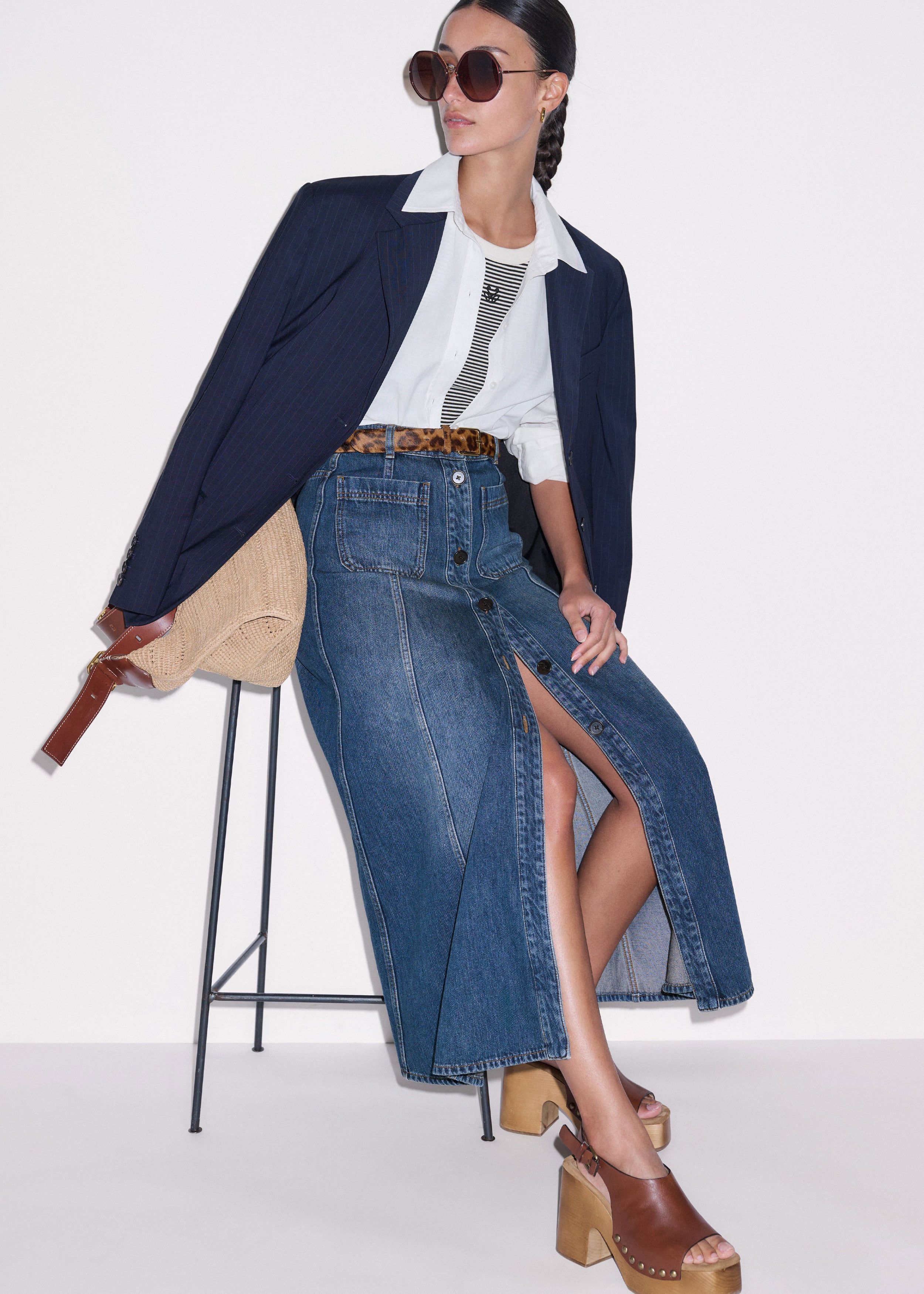 ME+EM ME+EM Button-Front Maxi Denim Skirt